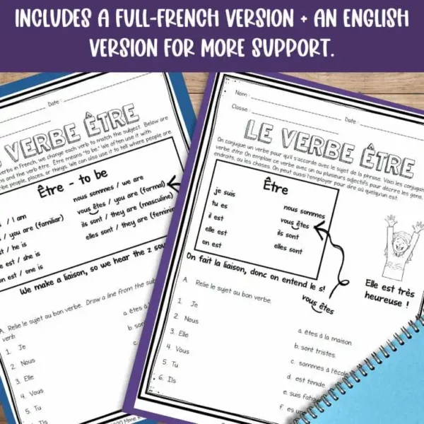 être worksheets for beginners: core & immersion - Mme R's French Resources