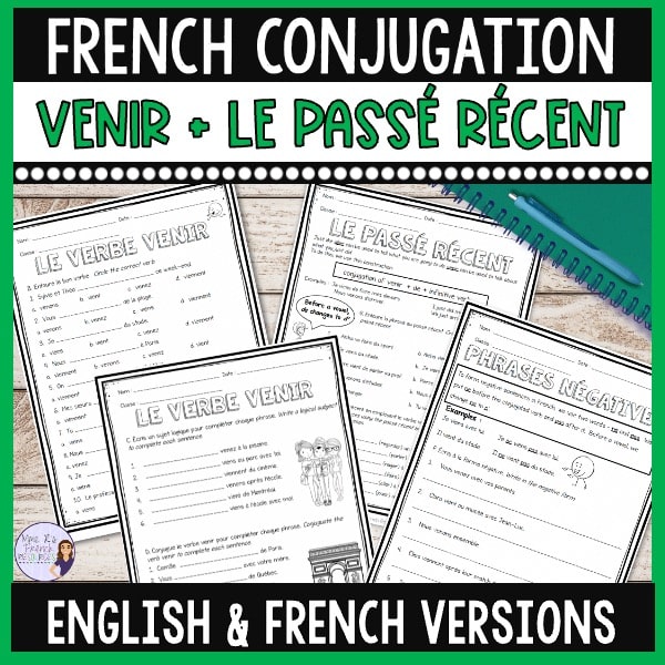 Venir worksheets for beginners: core & immersion - Mme R's French Resources