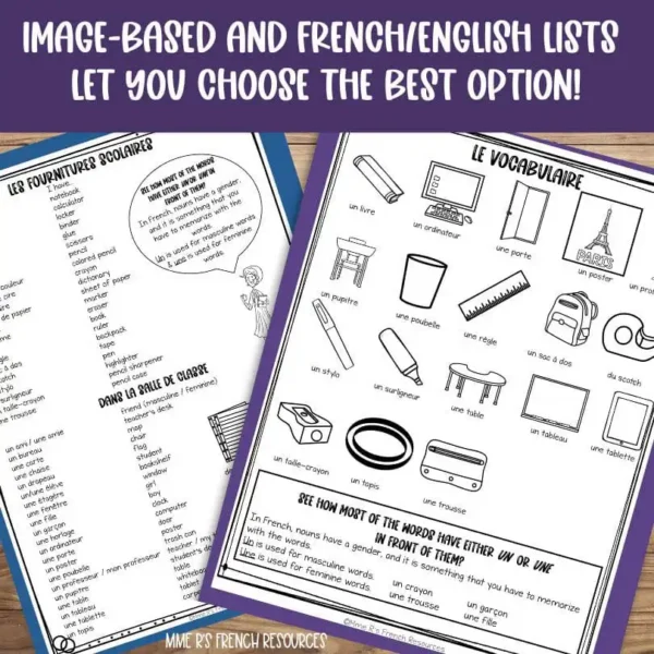 French school vocabulary worksheets - Mme R's French Resources